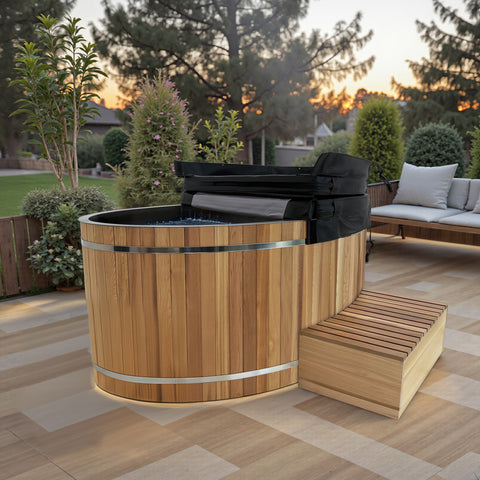 Anzzi 62 in. 2-Person 0-Jet Cedar Cold Plunge Ice Bath/Hot Tub with 24 ...