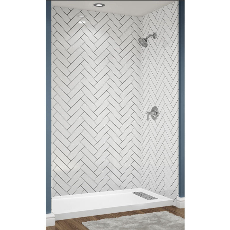 Avora Bath Herringbone White Acrylic Alcove Shower System with Silver ...