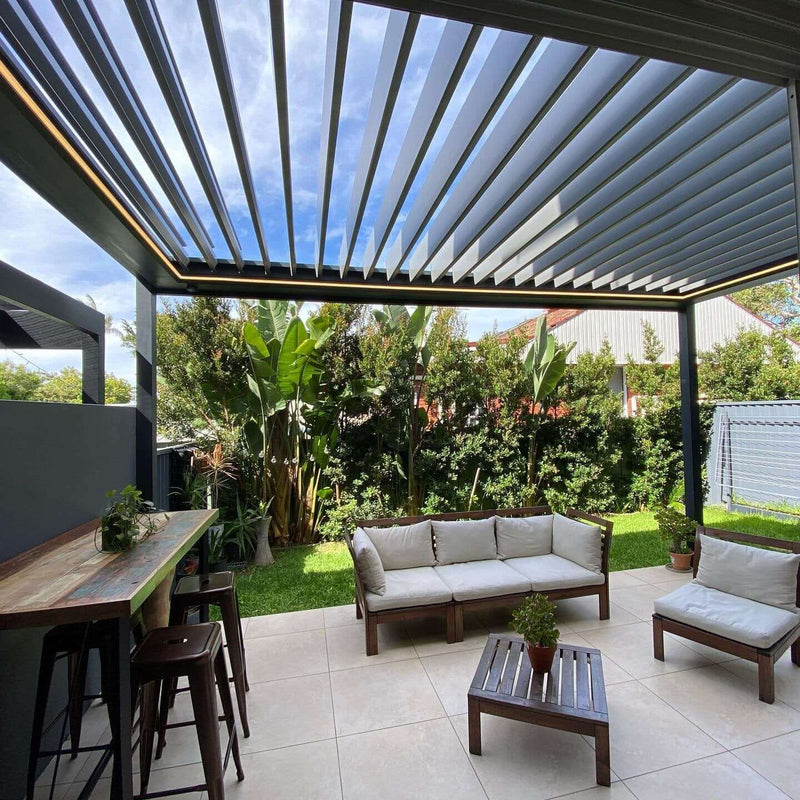 Bon Pergola Weatherproof Motorized Louvered Pergola with Lighting ...