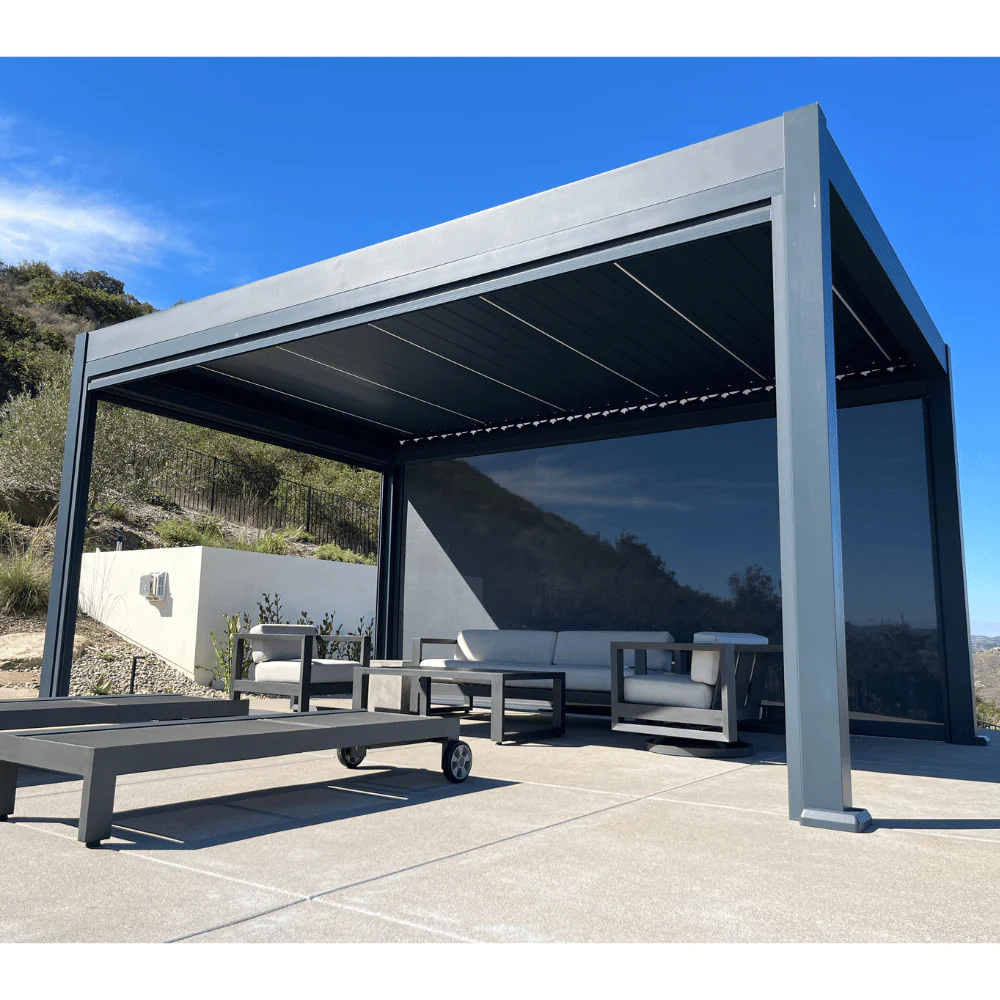 Bon Pergola Weatherproof Motorized Louvered Pergola with Lighting ...