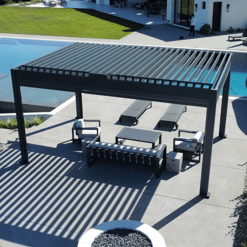 Bon Pergola Weatherproof Motorized Louvered Pergola with Lighting ...