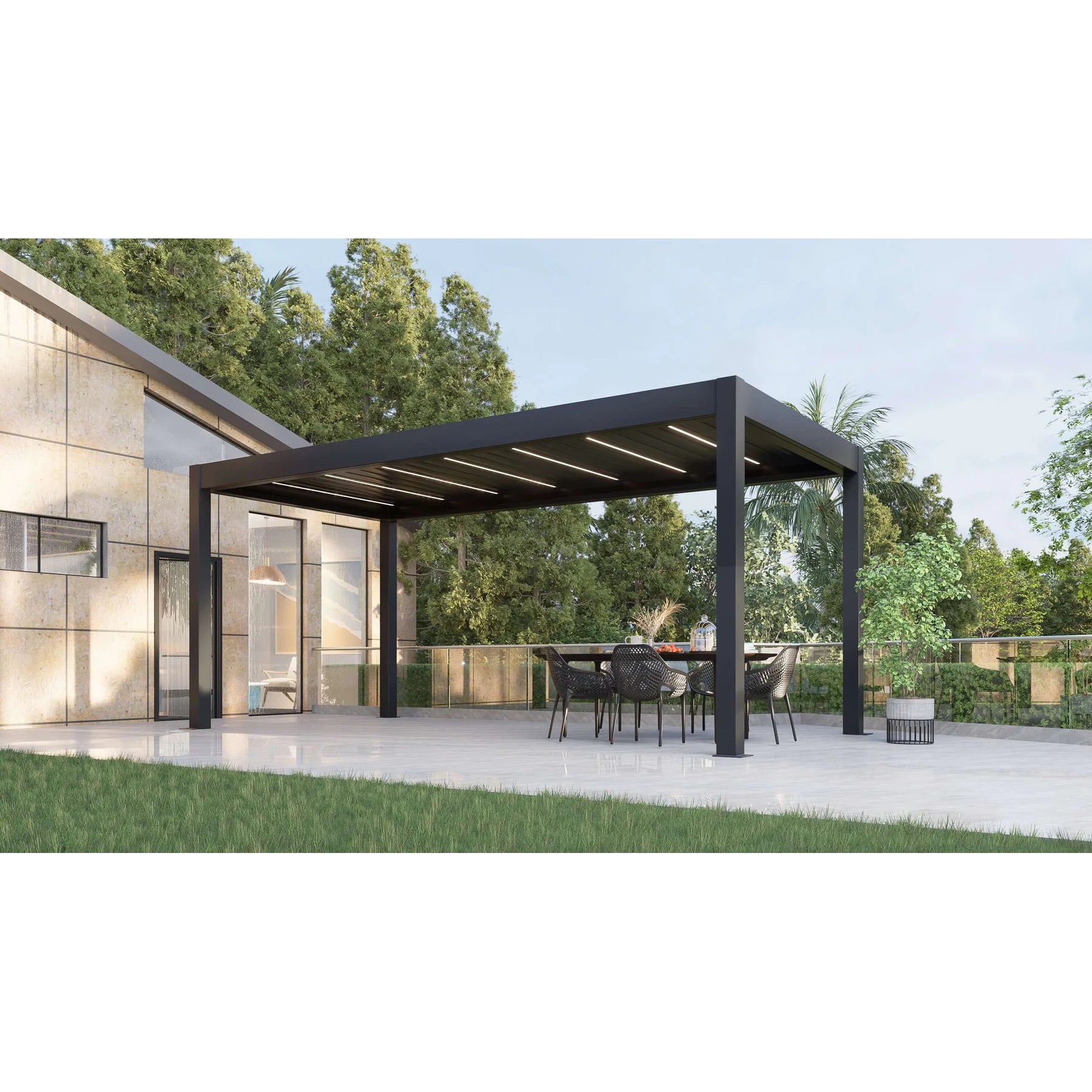 Bon Pergola Weatherproof Motorized Louvered Pergola with Lighting ...