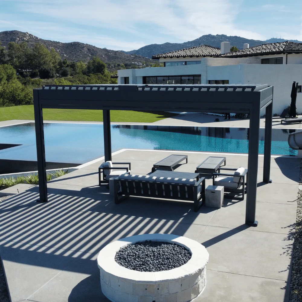 Bon Pergola Weatherproof Motorized Louvered Pergola with Lighting | Vital Hydrotherapy