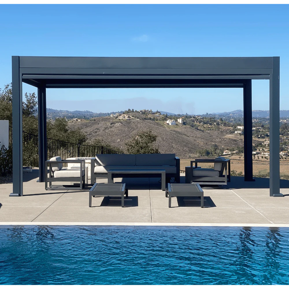 Bon Pergola Weatherproof Motorized Louvered Pergola with Lighting ...