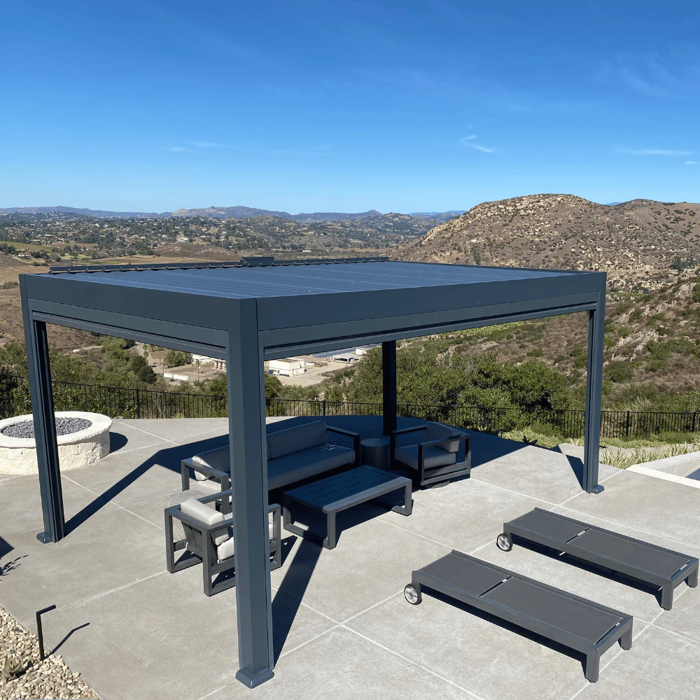 Bon Pergola Weatherproof Motorized Louvered Pergola with Lighting ...