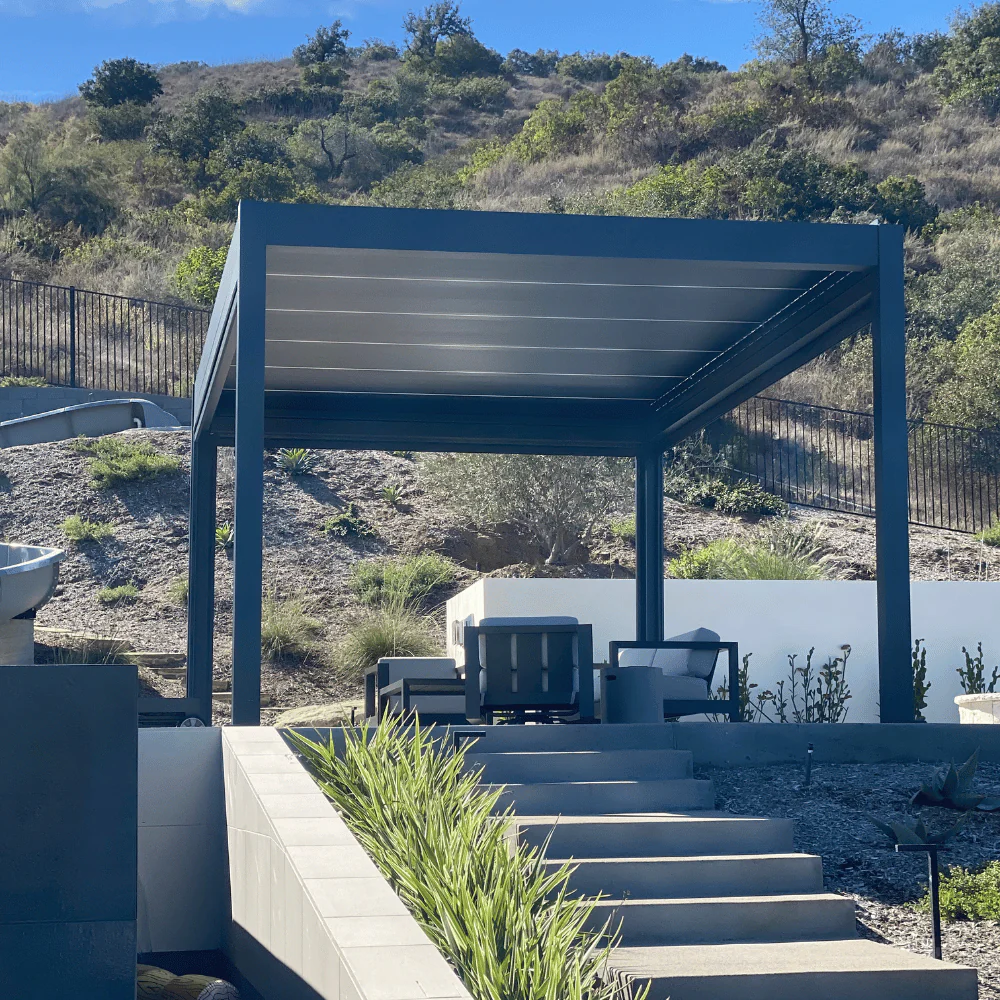 Bon Pergola Weatherproof Motorized Louvered Pergola with Lighting ...