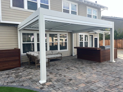 Bon Pergola Weatherproof Motorized Louvered Pergola with Lighting ...
