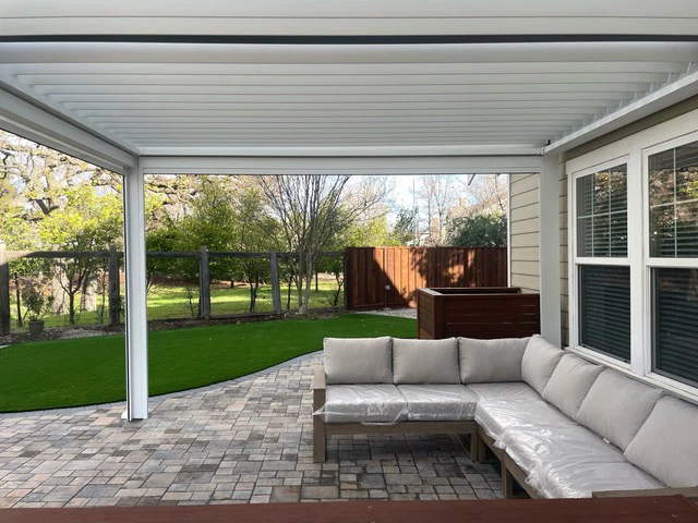 Bon Pergola Weatherproof Motorized Louvered Pergola with Lighting ...
