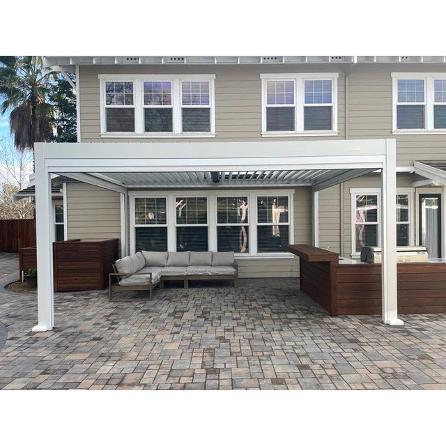 Bon Pergola Weatherproof Motorized Louvered Pergola with Lighting ...