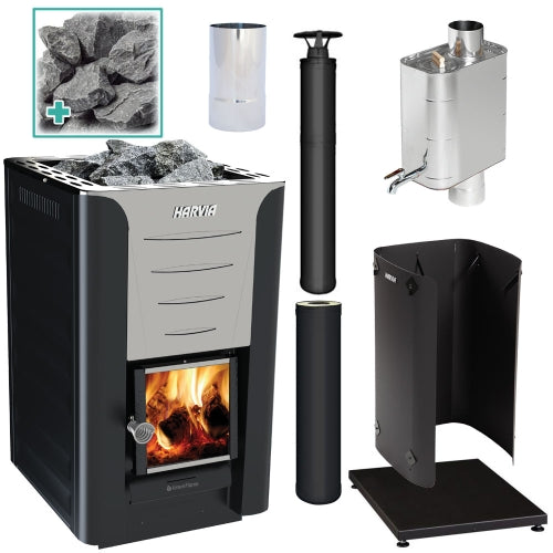 Harvia Pro 20 BK WH Pkg 24kW Wood-Burning Sauna Stove Package PRO20-PKG ...