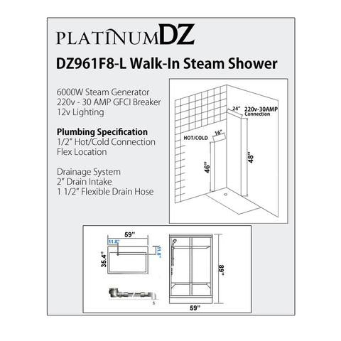 Platinum Walk-In Steam Shower | 59” x 35.4” x 89” DZ961F8 | Vital ...